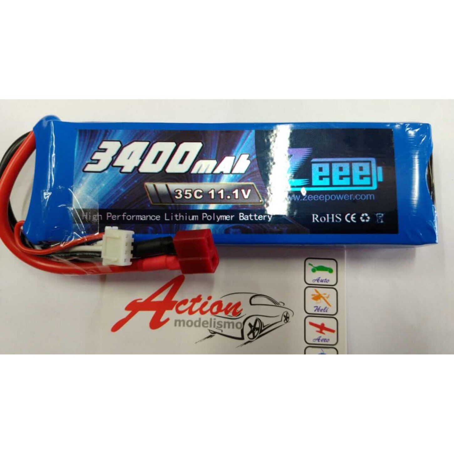 BATERIA DE LIPO 11.1V 3S 3400MAH 35C COM PLUG DEANS ZEEE POWER ZEE340035C3S